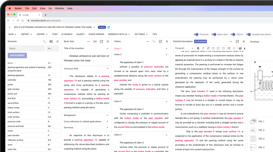 IPEDIT | Patent Documents Drafting and Translating Platform